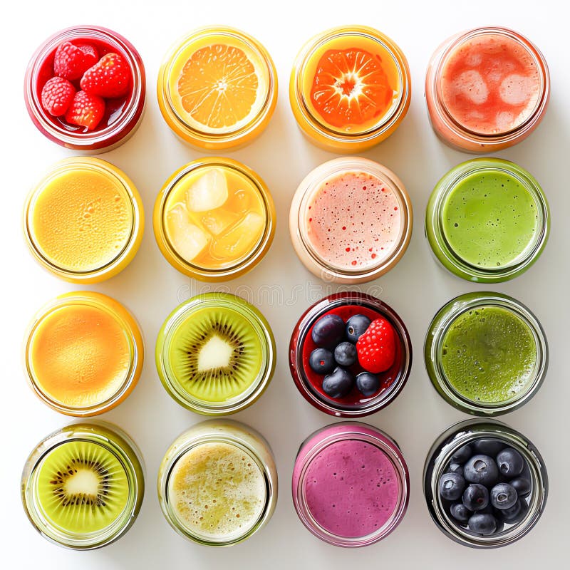 Colorful Exotic Fruit Smoothies on White Background Stock Illustration ...