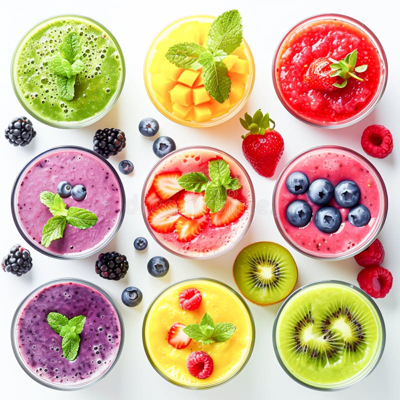 Colorful Exotic Fruit Smoothies on White Background Stock Illustration ...