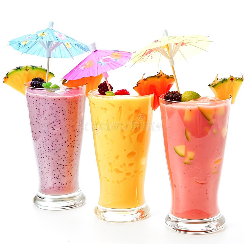 Colorful Exotic Fruit Smoothies on White Background Stock Illustration ...