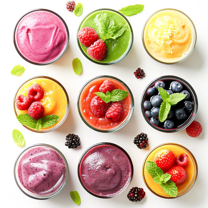 Colorful Exotic Fruit Smoothies on White Background Stock Illustration ...