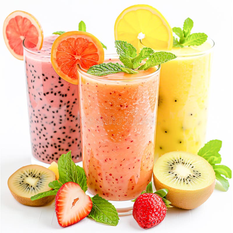 Colorful Exotic Fruit Smoothies on White Background Stock Illustration ...