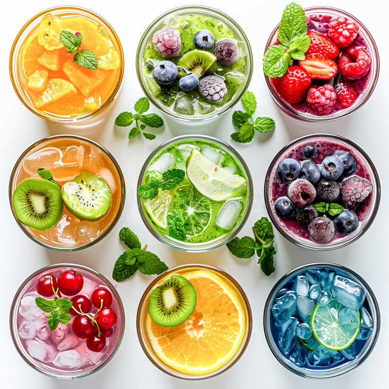 Colorful Exotic Fruit Smoothies on White Background Stock Illustration ...