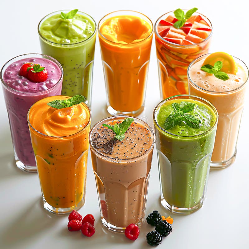 Colorful Exotic Fruit Smoothies on White Background Stock Illustration ...