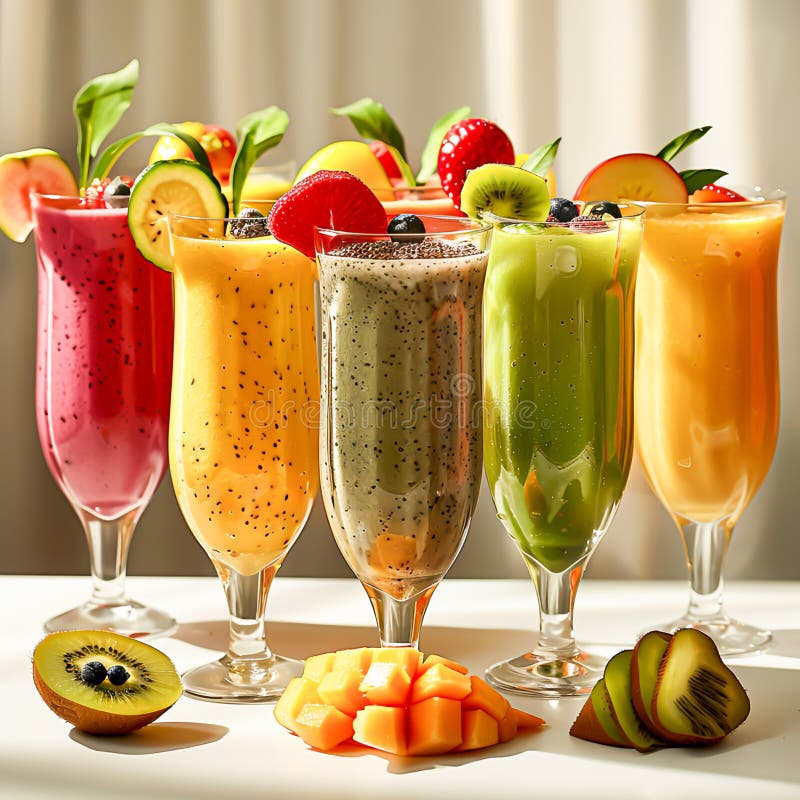 Colorful Exotic Fruit Smoothies on White Background Stock Illustration ...