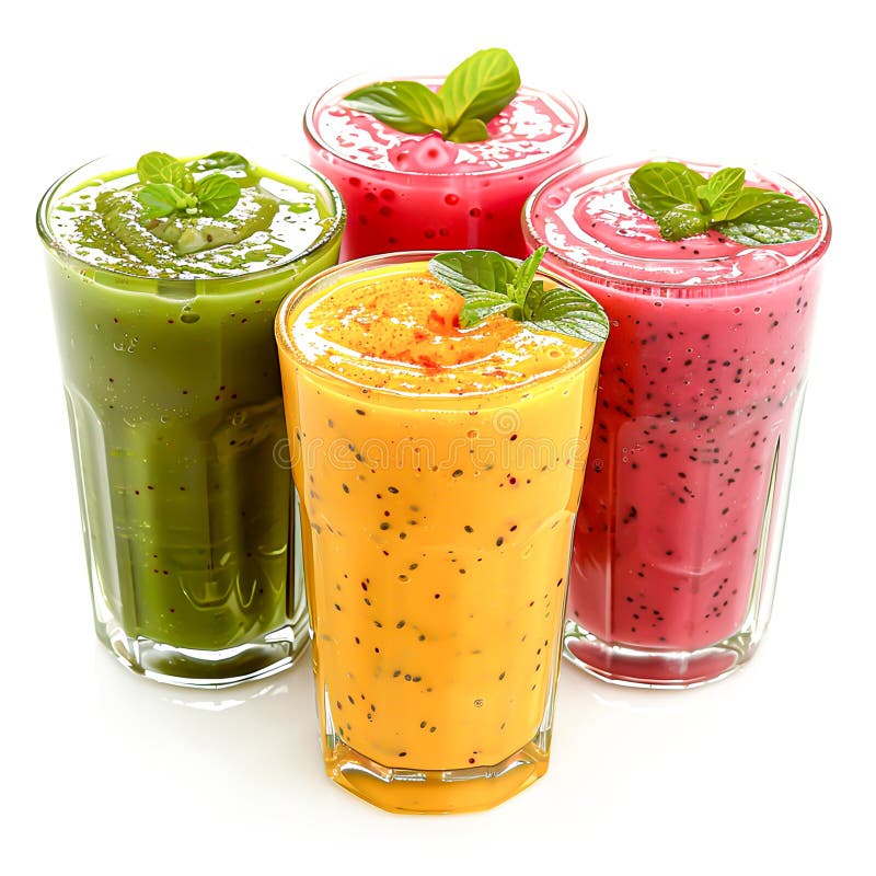 Colorful Exotic Fruit Smoothies on White Background Stock Illustration ...