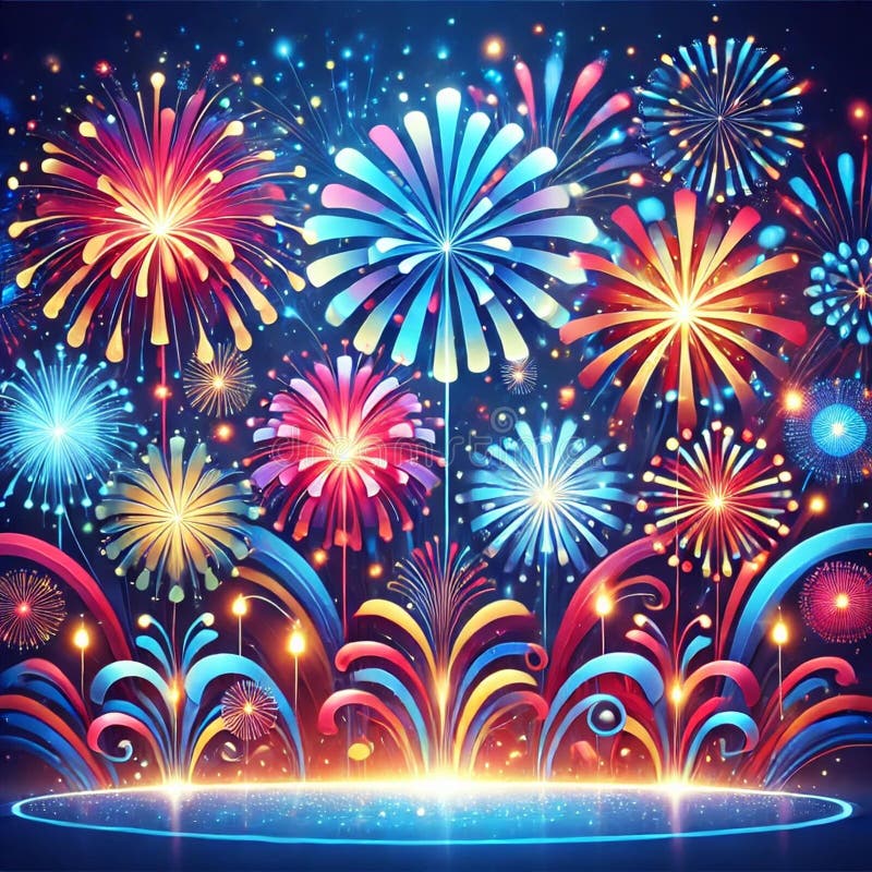 Colorful Exploding Fireworks on Blue Background. Festive Salute. Stock ...