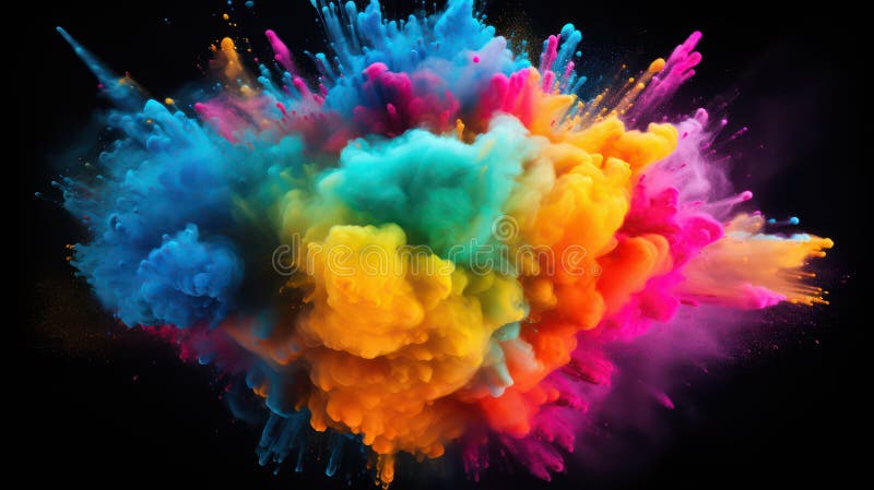 Colorful Exploding Powder on Black Background Created with Generative ...