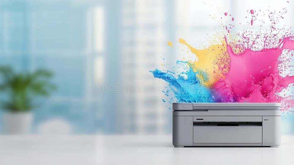 Colorful Exploding with Printer Cmyk Ink in an Office Setting ...