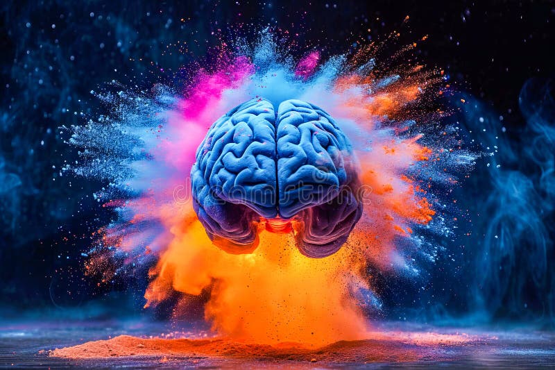 Colorful Exploding View of Brain with Smoke Coming Out of it ...