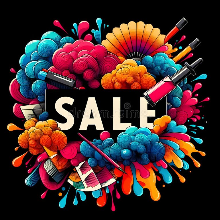 Colorful Explosion Announcing Sales with Drawing and Painting Tools ...