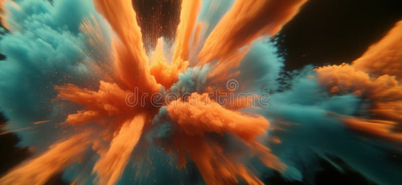 Colorful Explosion of Blue and Orange Smoke Creating Dynamic Abstract ...