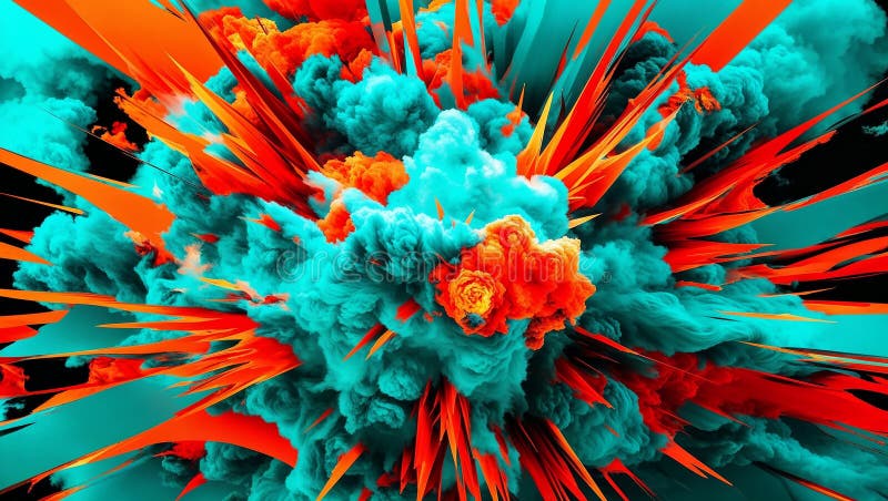 Colorful Explosion with Blue and Orange Smoke Stock Illustration ...