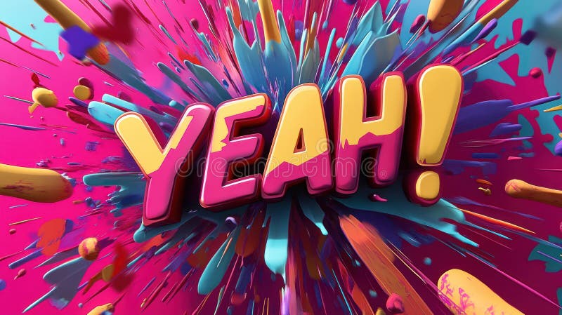 Colorful Explosion with Bold 3D "YEAH!" Text in Comic Book Style Stock ...