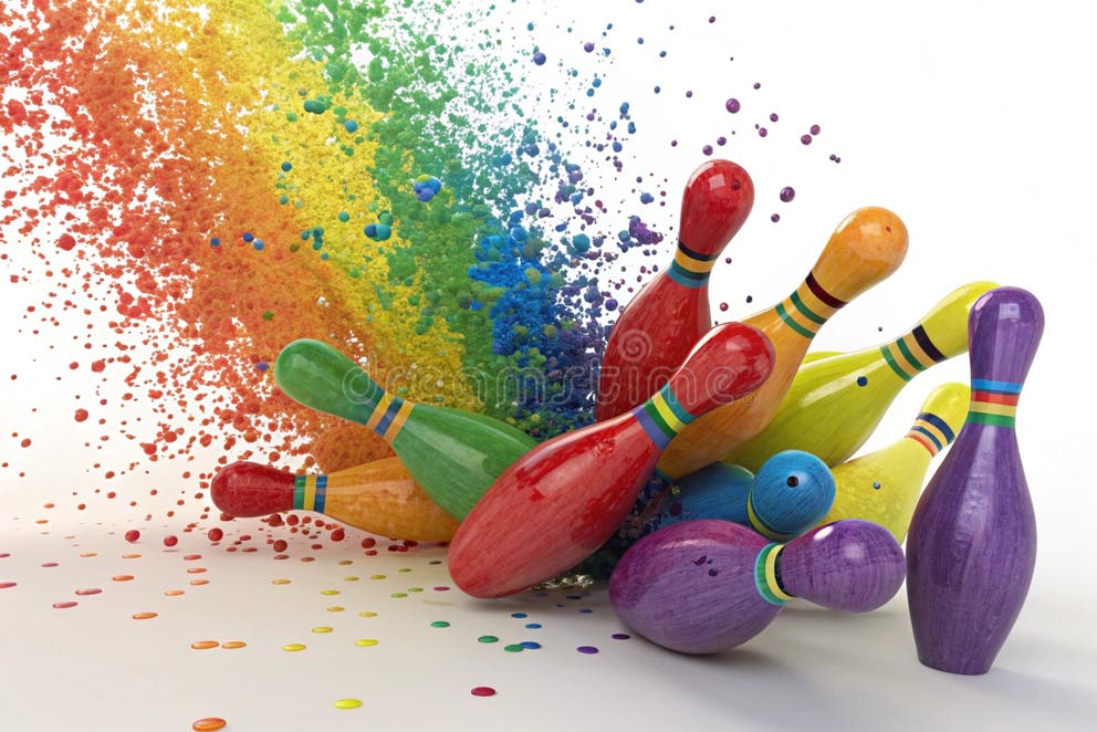 A Colorful Explosion of Bowling Pins with a Rainbow of Colors ...