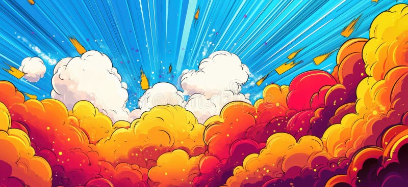 Colorful Explosion Clouds with Vibrant Blue Sky and Dynamic Rays of ...