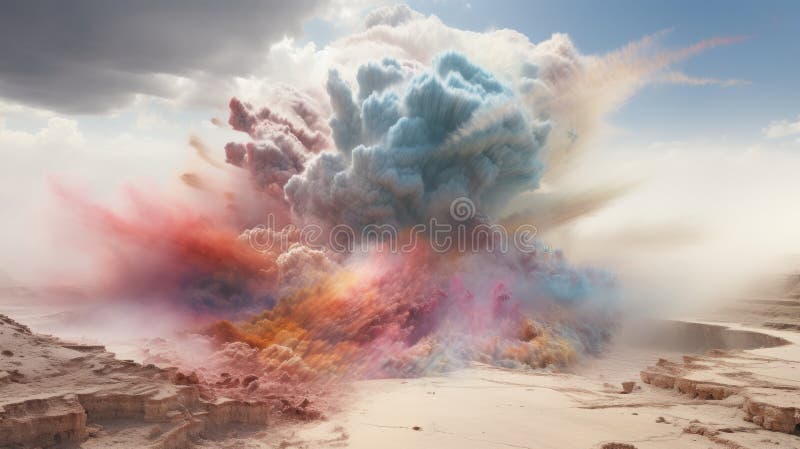 A Colorful Explosion of Colored Dust in the Desert Stock Image - Image ...