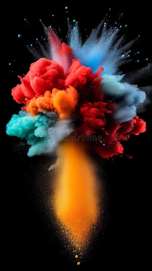 A Colorful Explosion of Colored Powder on a Black Background Stock ...
