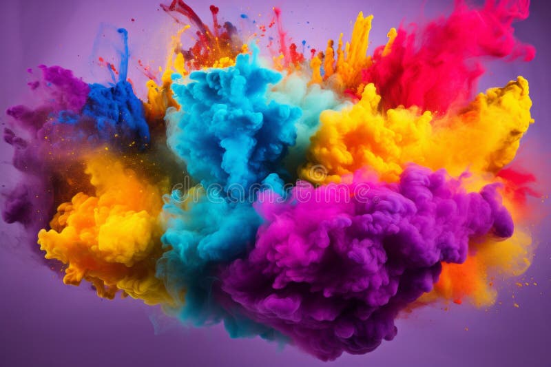 Colorful Explosion of Colored Powder on a Purple Background Stock ...