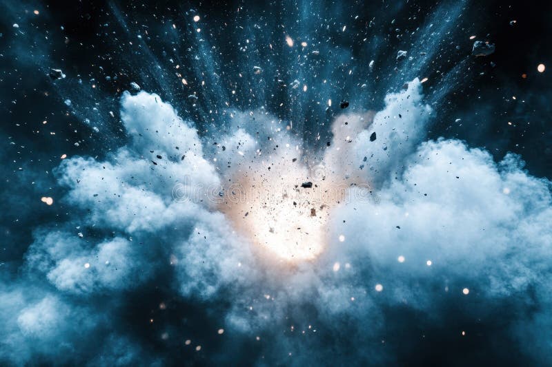Colorful Explosion Creating Clouds of Dust and Debris in a Dark ...