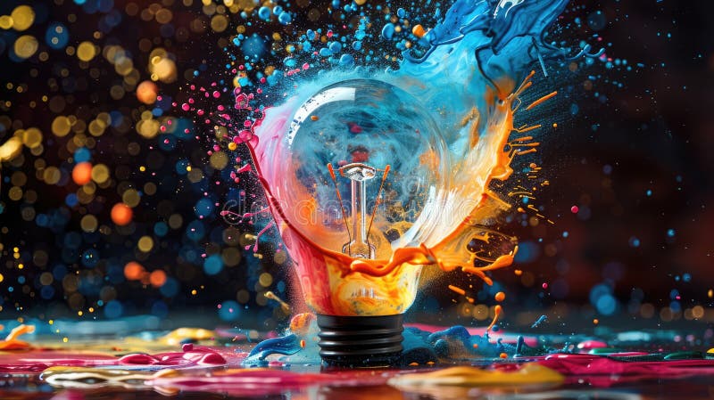 Colorful Explosion of Creativity: a Light Bulb Idea on Black Background ...