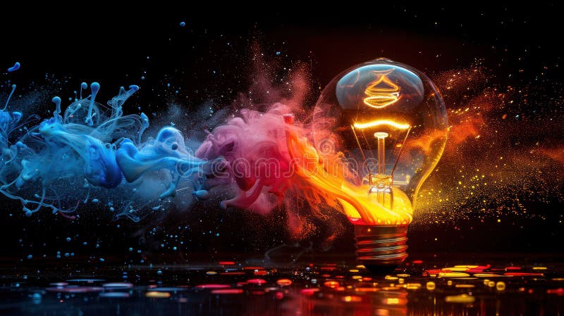 Colorful Explosion of Creativity: Light Bulb Idea with Paint Splashes ...
