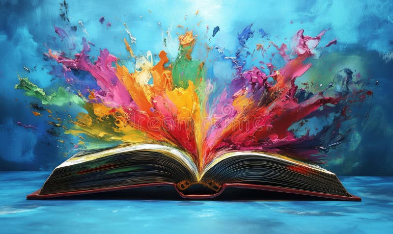 Colorful Explosion of Creativity from Open Book with Vibrant Paint ...