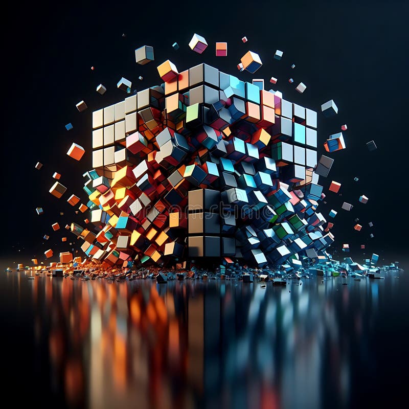 Colorful Explosion Cubic Reflections Stock Illustration - Illustration ...