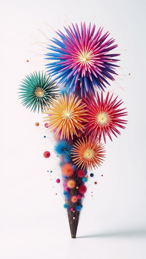 A Colorful Explosion of 3D Fireworks Against a Stark White Backdrop ...