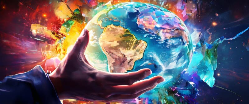 Colorful Explosion of the Earth Held by a Hand Stock Image - Image of ...