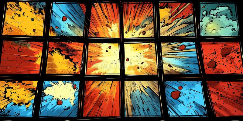 Colorful Explosion Effects in a Dynamic Comic Panel Layout Showcasing ...