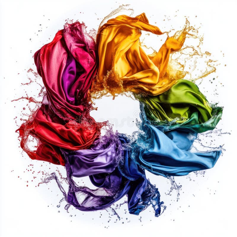 A Colorful Explosion of Fabric and Water Forming an Intricate Circular ...