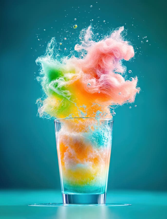 Colorful Explosion in Glass with Creative Liquid Art on Vibrant Blue ...