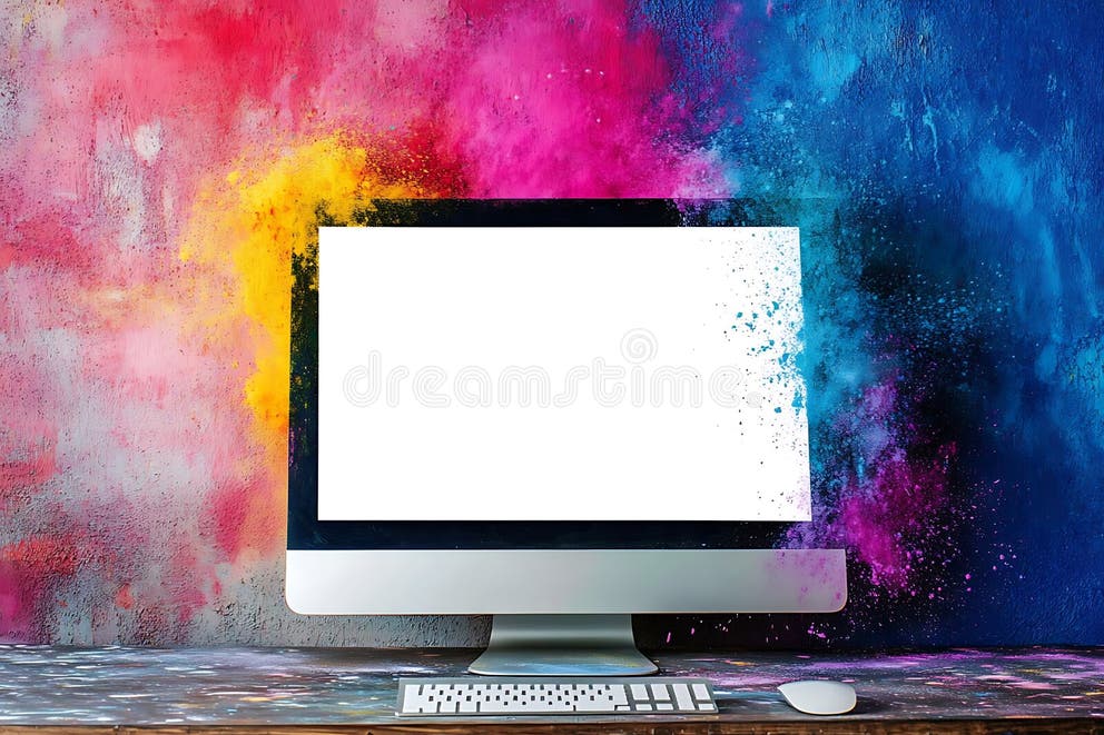 Colorful Explosion on IMac Screen Mockup Creative Design Workspace ...