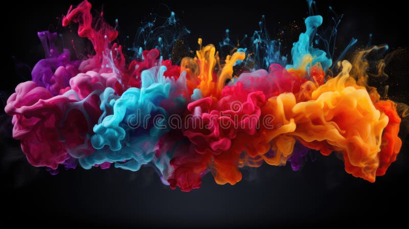 Colorful Explosion of Ink Paints in Liquid Texture and Smoke Splashes ...