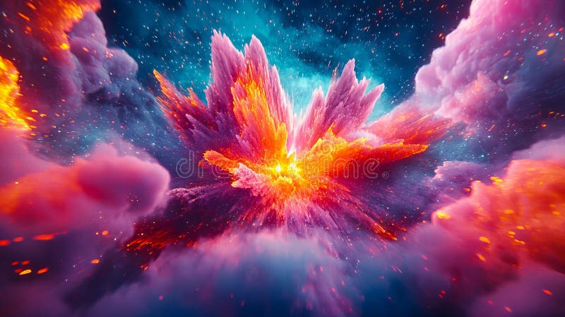 A Colorful Explosion of Lava in the Sky Stock Photo - Image of night ...
