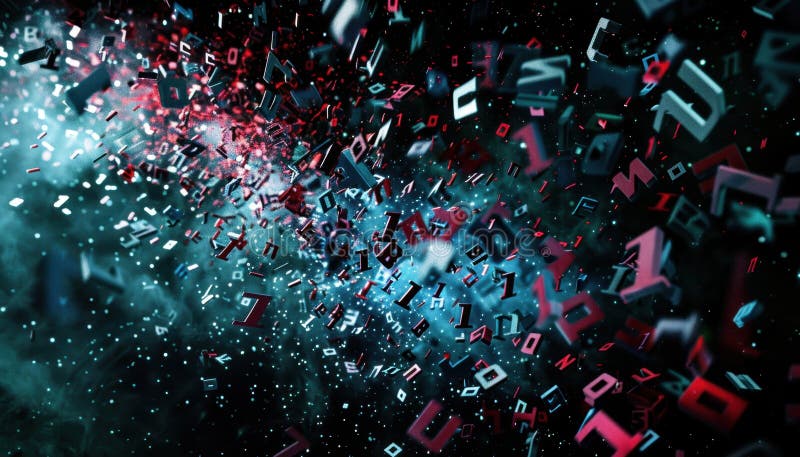 Colorful Explosion of Letters and Numbers in a Cosmic Background Stock ...