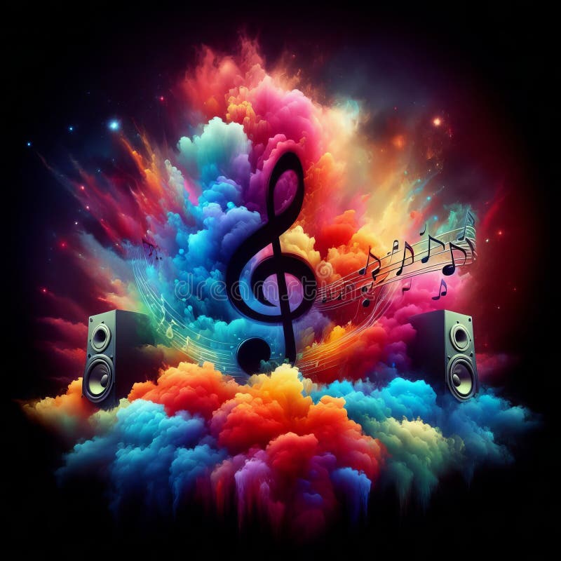 Colorful Explosion of Music Notes and Speakers Stock Photo - Image of ...