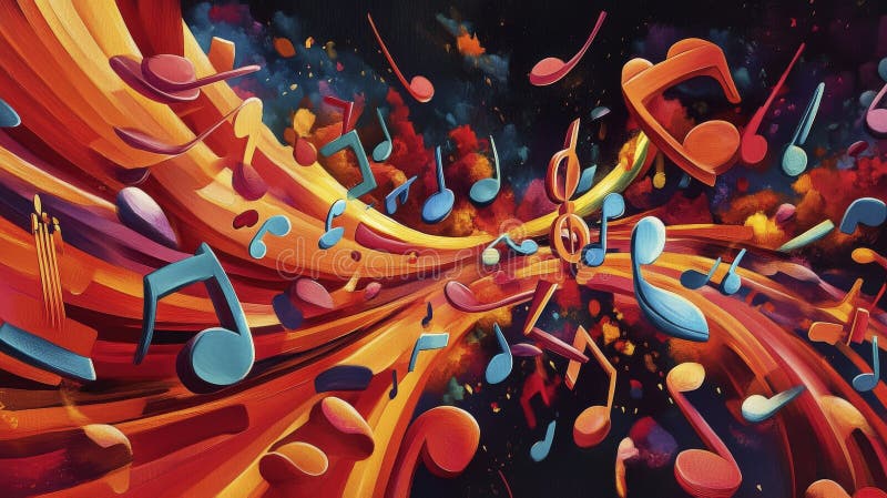 Vibrant Musical Notes Swirling in Dynamic Motion Stock Illustration ...