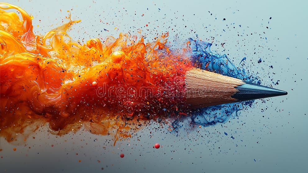Colorful Explosion of Paint Emerging from a Pencil in Creative Art ...