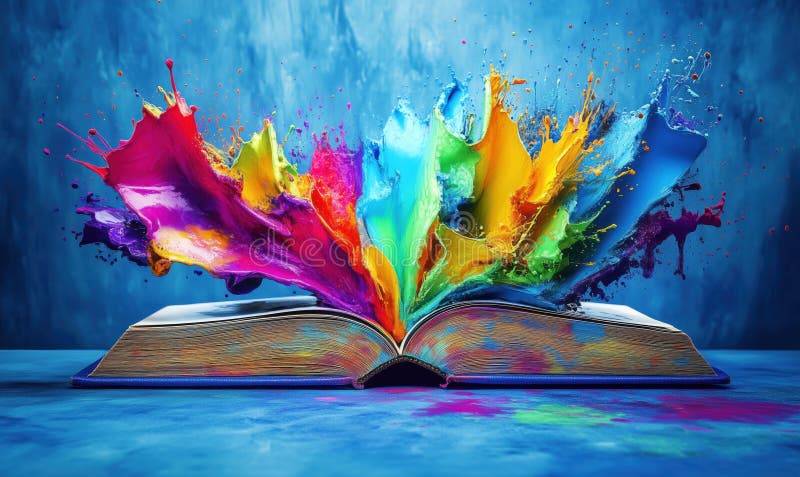 Colorful Explosion of Paint from Open Book Symbolizing Creativity and ...