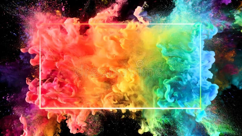 Colorful Explosion of Paint in Rectangular Frame on Black Background ...