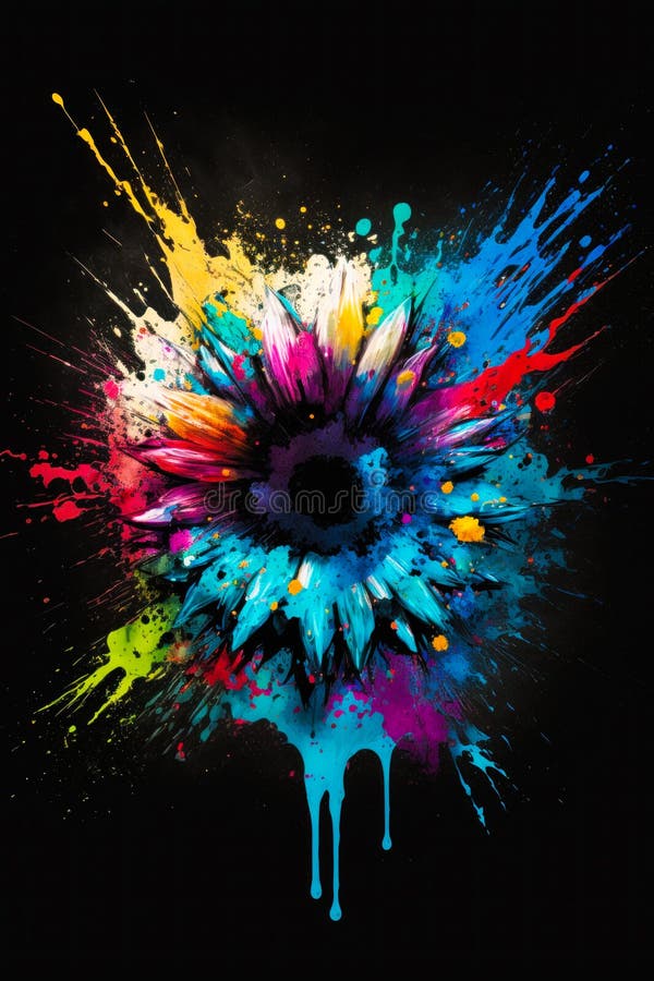 Colorful Explosion of Paint on Black Background. Generative AI Stock ...