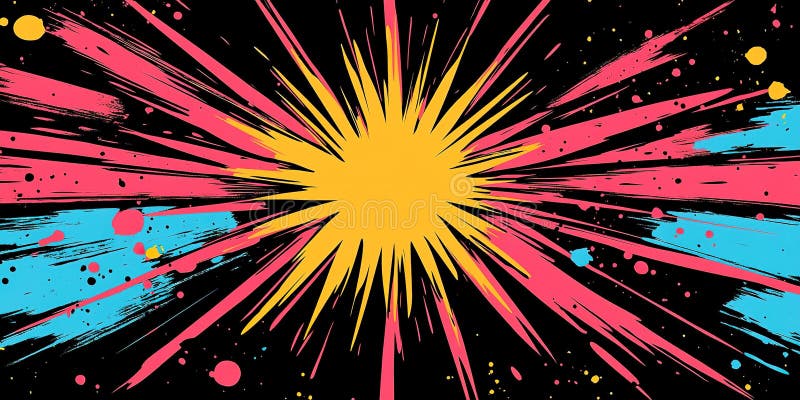 Colorful Explosion of Paint Splatters and Rays on a Dark Background ...