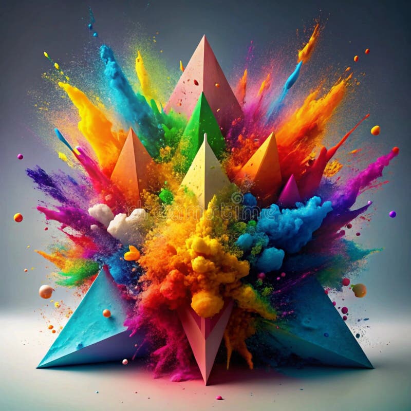 A Colorful Explosion of Paint Splatters Surrounding Three Pyramids ...