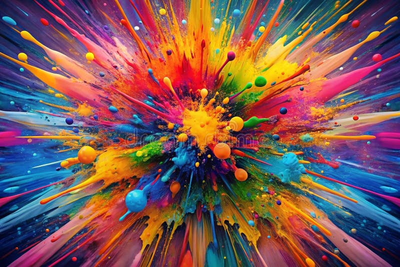 Colorful Explosion of Paint Splatters in Vibrant Radial Pattern Stock ...