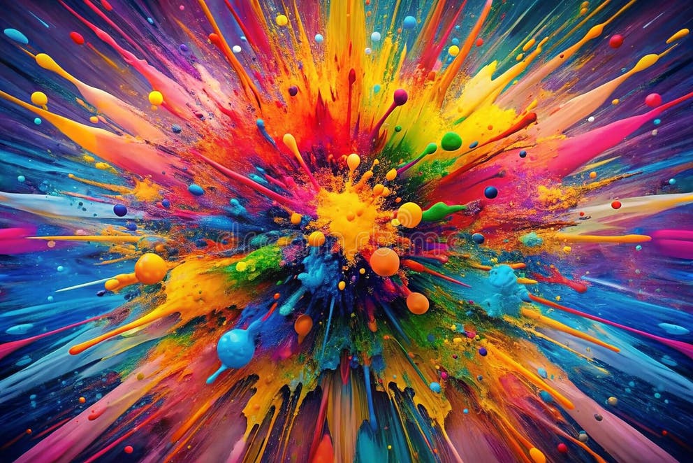 Colorful Explosion of Paint Splatters in Vibrant Radial Pattern Stock ...