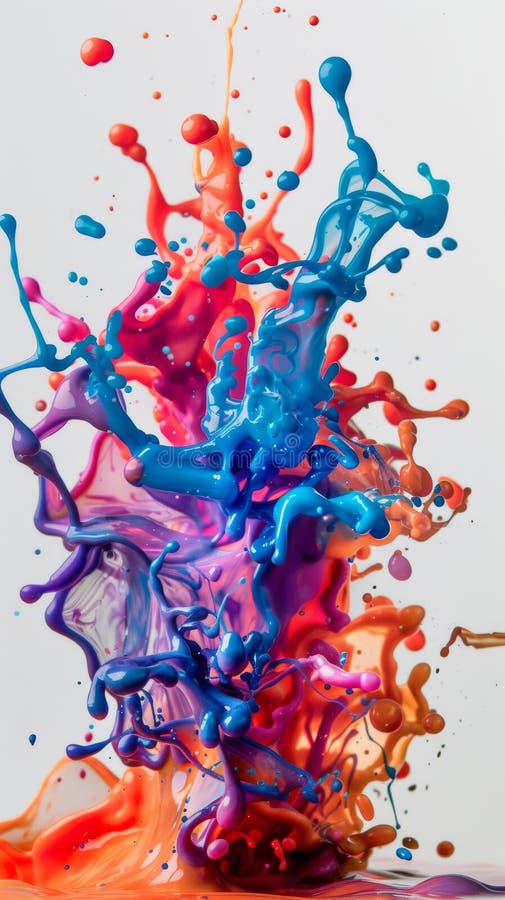 A Colorful Explosion of Paint Splatters on a White Background Stock ...