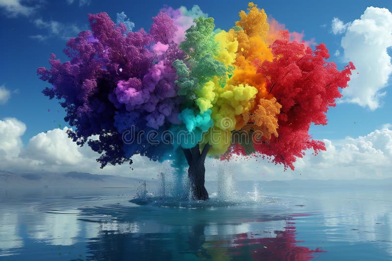 Colorful Explosion of Paint on a Tree in the Water Stock Illustration ...