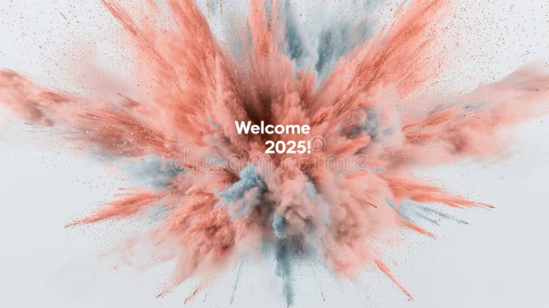 Colorful Explosion of Pink and Blue Powder with Welcome 2025 Text in ...