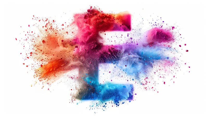 Colorful Explosion of Powder Forming a Dynamic Letter E in a Creative ...